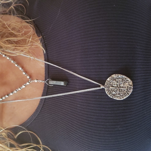 Jewelry | Silver Double Necklace With A Reversable Pendant | Poshmark
